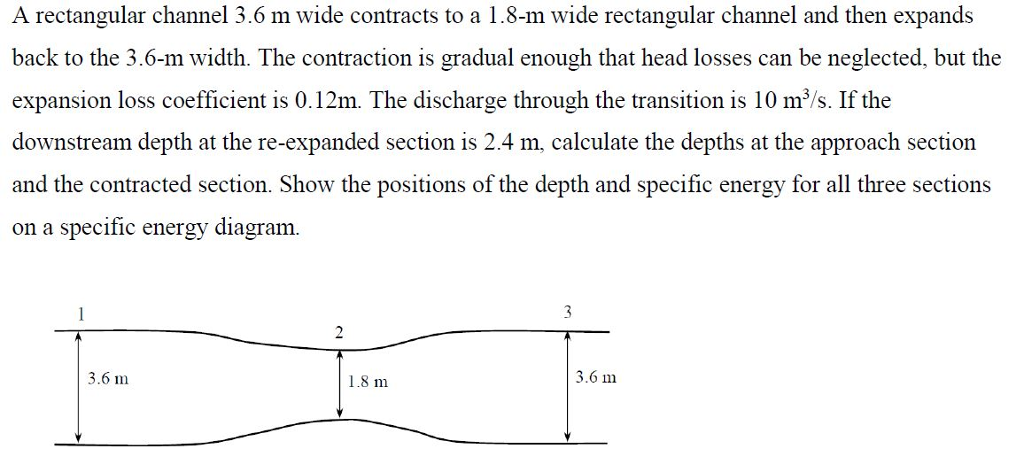Solved A rectangular channel 3.6 m wide contracts to a 1.8-m | Chegg.com