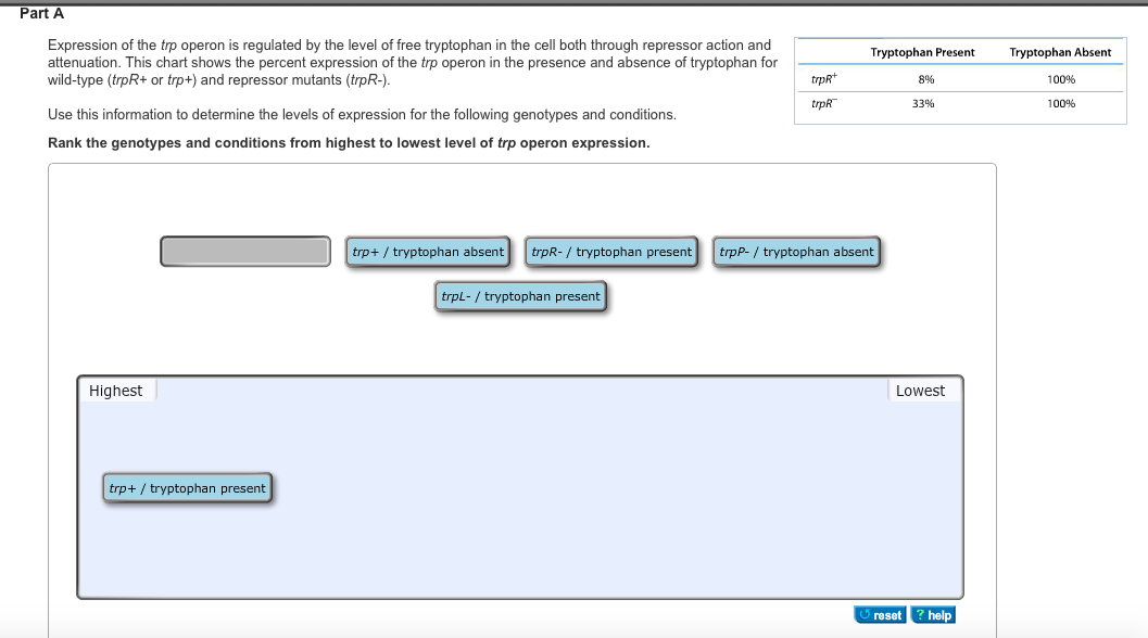 Solved Expression of the trp operon is regulated by the | Chegg.com