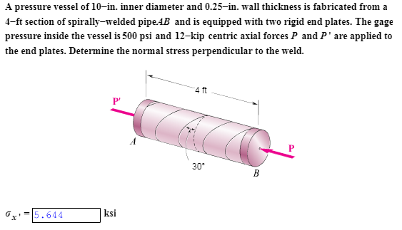 Solved A pressure vessel of 10-in. inner diameter and | Chegg.com