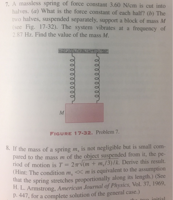 Solved 7. A massless spring of force constant 3.60 N/cm is | Chegg.com