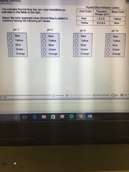 Solved The indicator thymol blue has two color transitions | Chegg.com