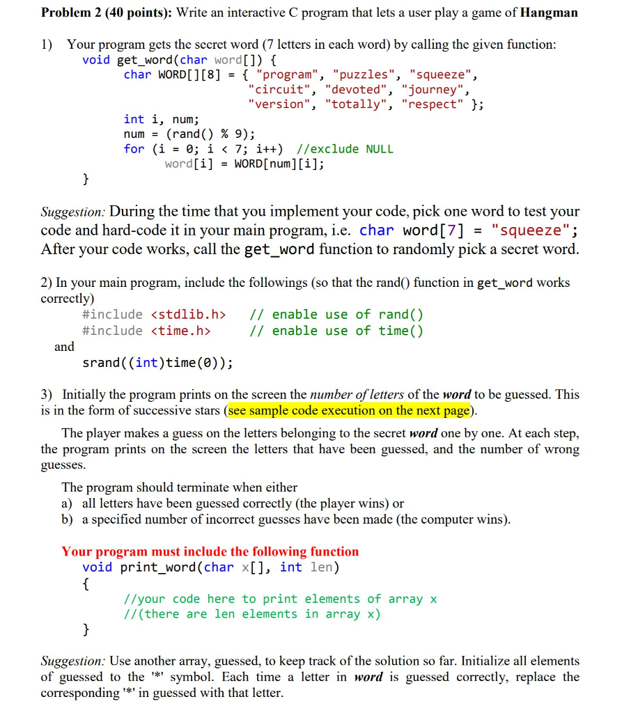 Solved Problem 2 40 Points Write An Interactive C Program