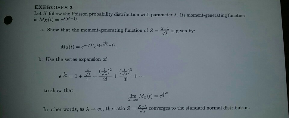 Solved EXERCISES 3 Let X follow the Poisson probability | Chegg.com