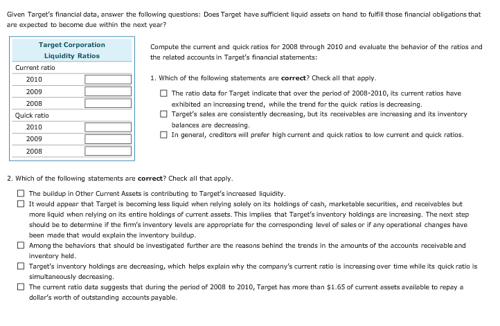 Target Corporation Selected Income Statement, Balance | Chegg.com