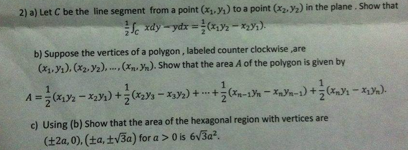 Solved 2) a) Let C be the line segment from a point (xy, yi) | Chegg.com