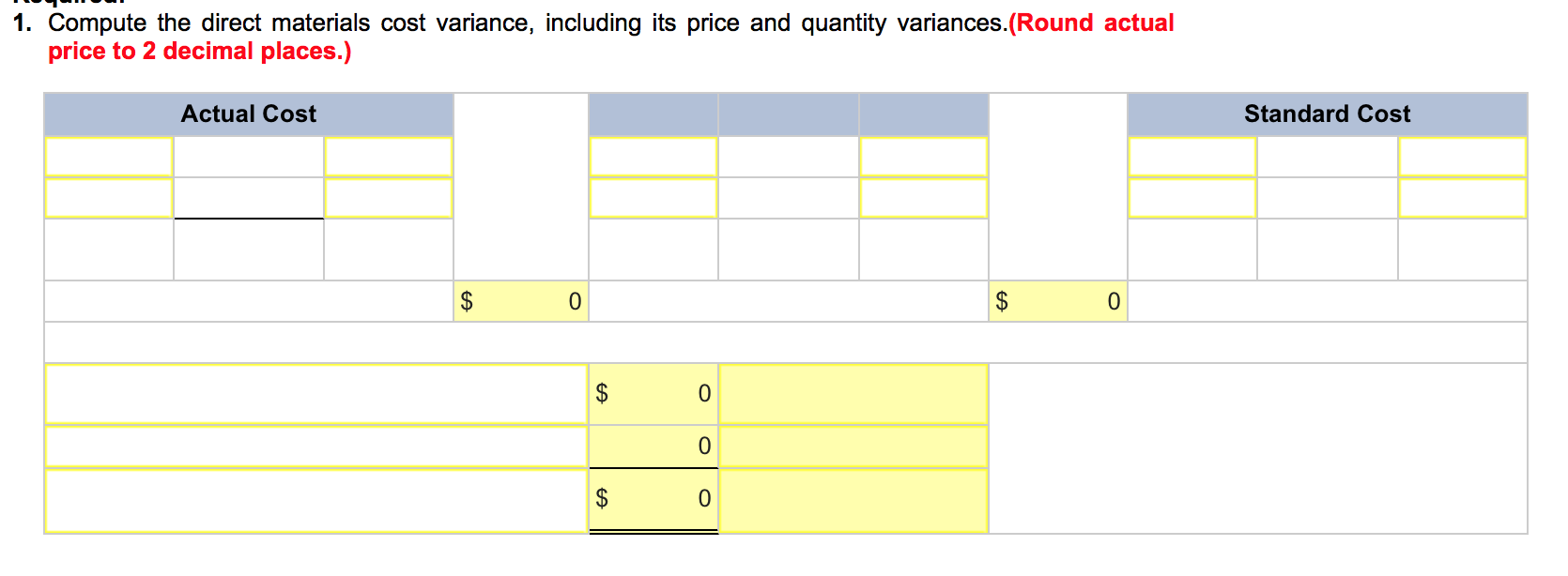 Solved 1. Compute the direct materials cost variance, | Chegg.com