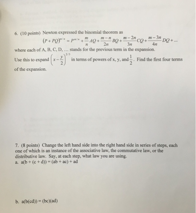 Solved Newton Expressed The Binomial Theorem As P Chegg