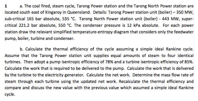 The coal fired, steam cycle, Tarong Power station and | Chegg.com
