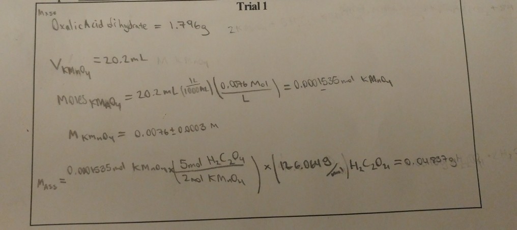 Solved Calculate the Percent H2C2O4*2H2O in the unknown | Chegg.com
