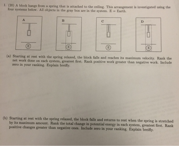 Solved 1. A block hangs from a spring that is attached to | Chegg.com