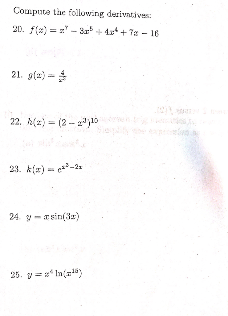 Solved Compute the following derivatives: F(x) = x^7 - 3x^5 | Chegg.com