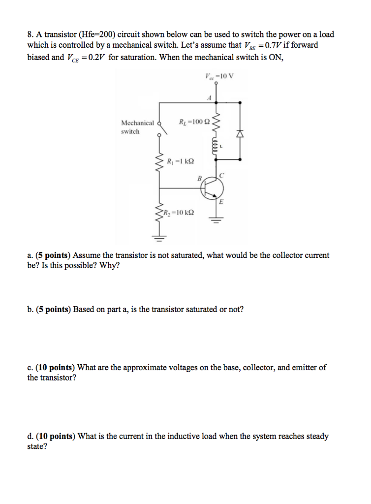 Solved 8. A transistor (Hfe 200) circuit shown below can be | Chegg.com