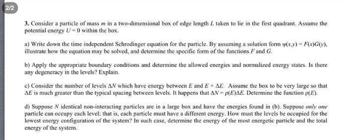 Solved 3 Consider A Particle Of Mass M In A Two Dimensional 