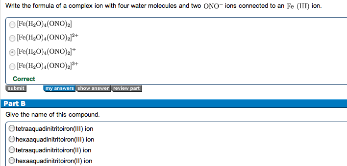 Solved Write the formula of a complex ion with four water | Chegg.com