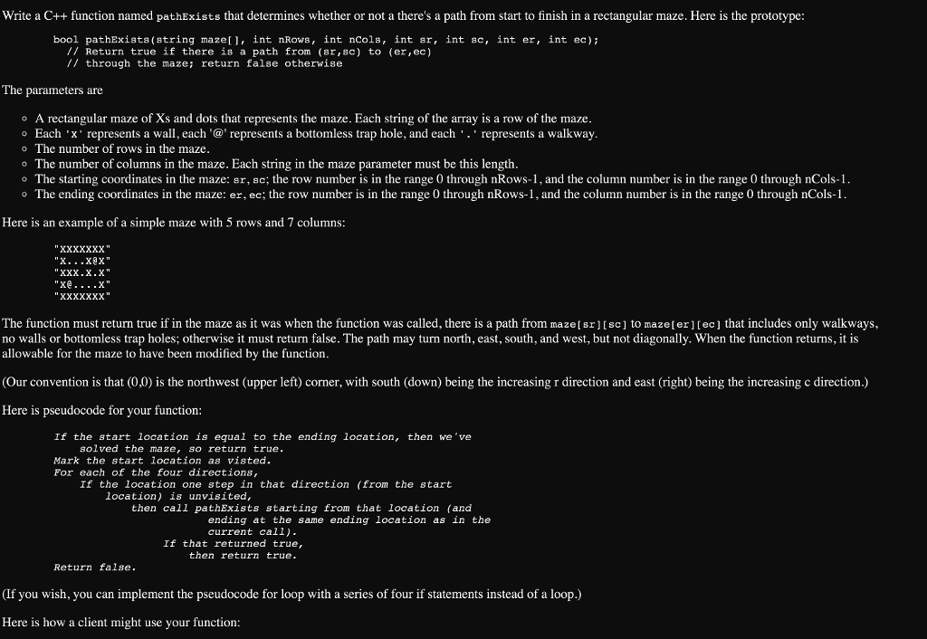 Solved Write a C++ function named pathExists that determines | Chegg.com