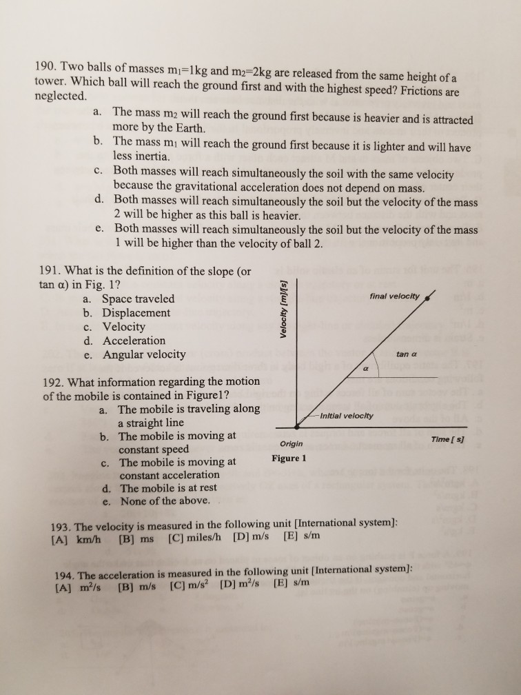 Solved 190. Two balls of masses m1=1 kg and m2-2kg are | Chegg.com