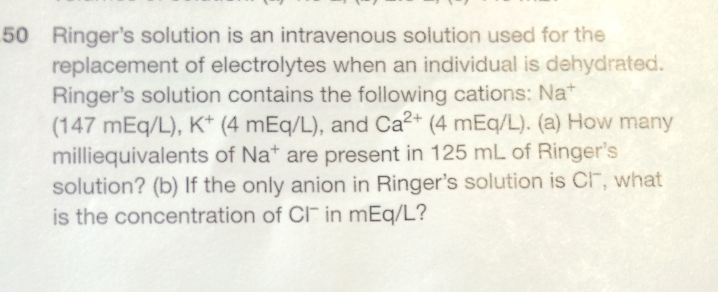 Solved Ringer's solution is an intravenous solution used for | Chegg.com