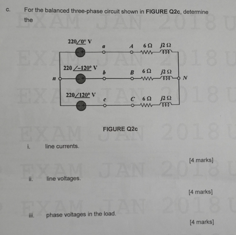 Solved c. For the balanced three-phase circuit shown in | Chegg.com