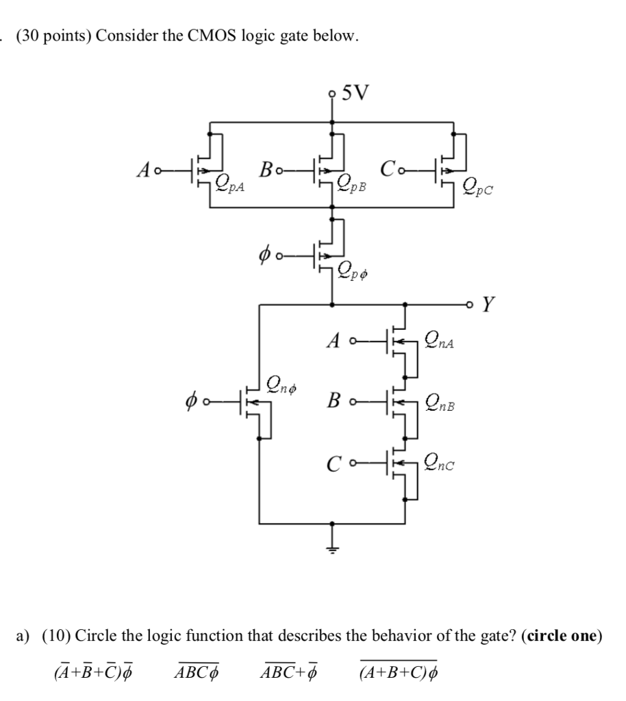 Solved 30 points) Consider the CMOS logic gate below. pA QnA | Chegg.com