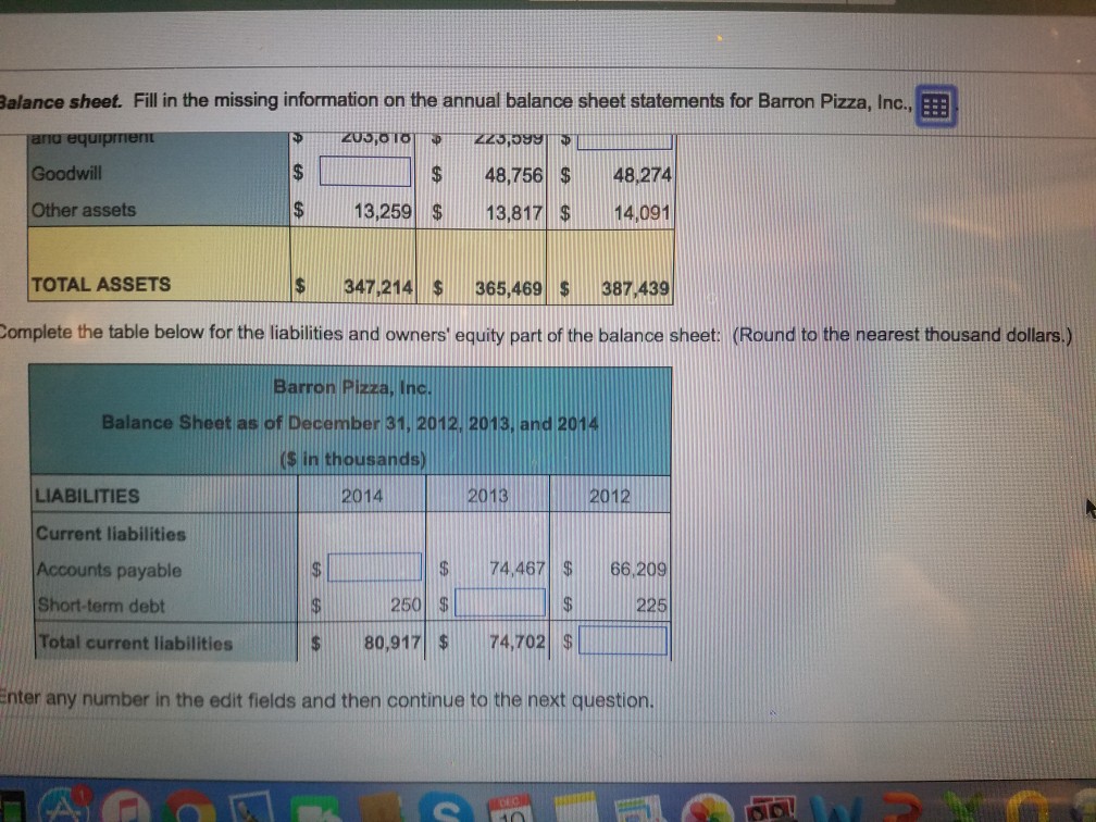 Solved Balance Sheet Fill In The Missing Information On The Chegg