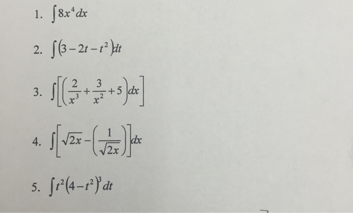 Solved for problems 1-5, evaluate the indefinite integral | Chegg.com
