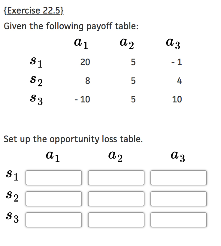 Solved Given the following payoff table: Set up the | Chegg.com