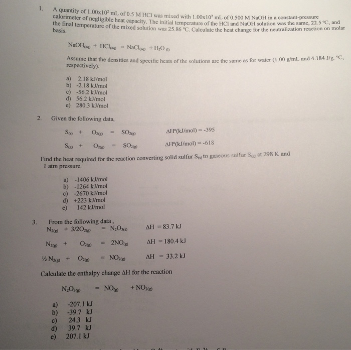 Solved A quantity of 1.00 x 10^2 mL of 0.5 M HCL was mixed | Chegg.com