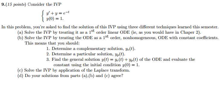 Solved Consider the IVP {y' + y = e^-t y(0) = 1. In this | Chegg.com