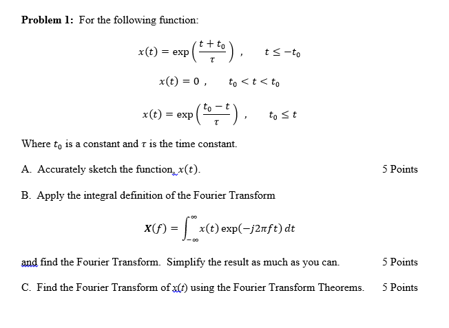 Solved For the following function: x(t) = exp(t + t_0) Where | Chegg.com