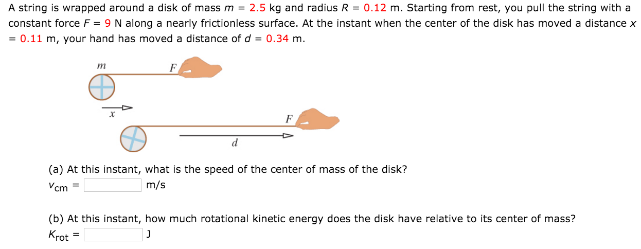 Solved A string is wrapped around a disk of mass m = 2.5 kg | Chegg.com