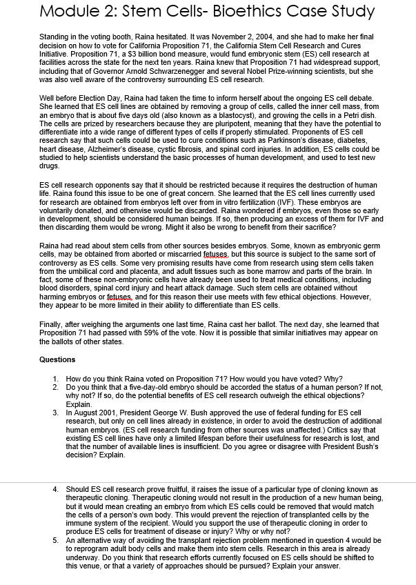 Solved Module 2: Stem Cells- Bioethics Case Study Standing | Chegg.com