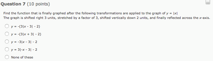 Solved Question 7 (10 points) Find the function that is | Chegg.com