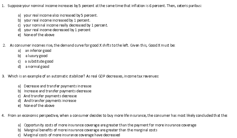 Solved 1. Suppose your nominal income increases by 5 percent | Chegg.com