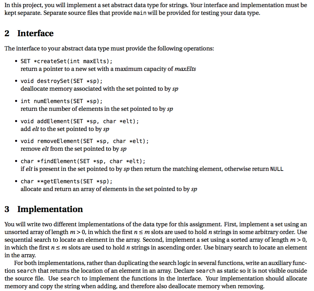 In this project, you will implement a set abstract | Chegg.com