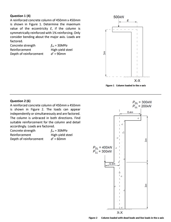 Question 1 (4) A reinforced concrete column of 450mm | Chegg.com