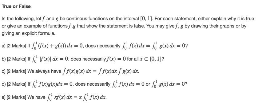 Solved True or False In the following, let f and g be | Chegg.com