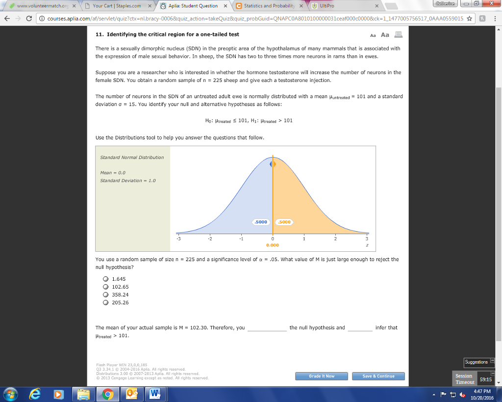 Solved Identifying the critical region for a one-tailed test | Chegg.com