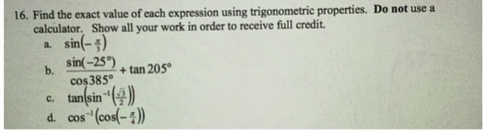 Solved Find the exact value of each expression using | Chegg.com