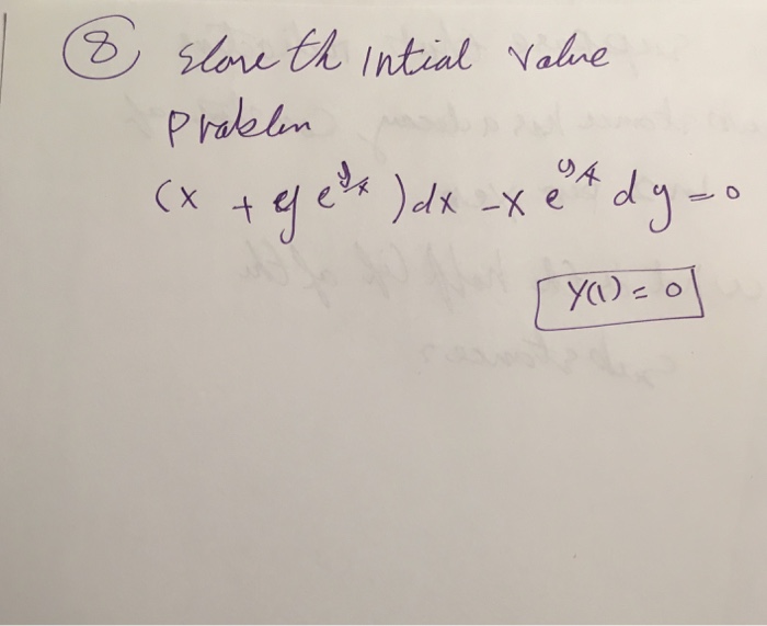 Solved Solve the initial value problem (x + y e^y/x) dx - x | Chegg.com