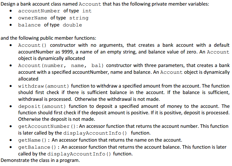 Solved Design a bank account class named Account that has | Chegg.com