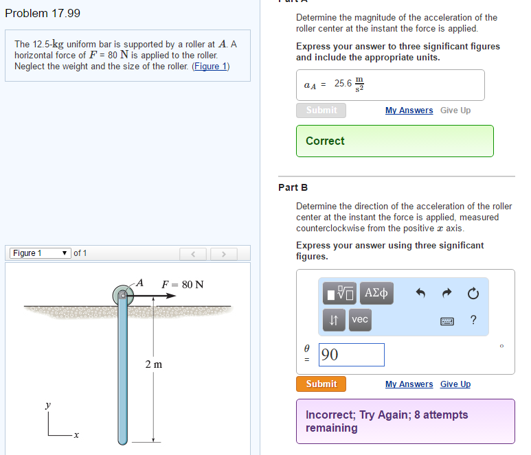 The 12.5-kg uniform bar is supported by a roller at | Chegg.com