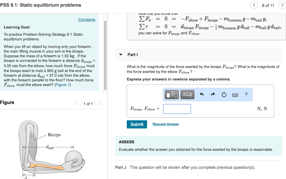 Solved PSS 8.1: Static equilibrium problems 6 of 11 elbow T | Chegg.com