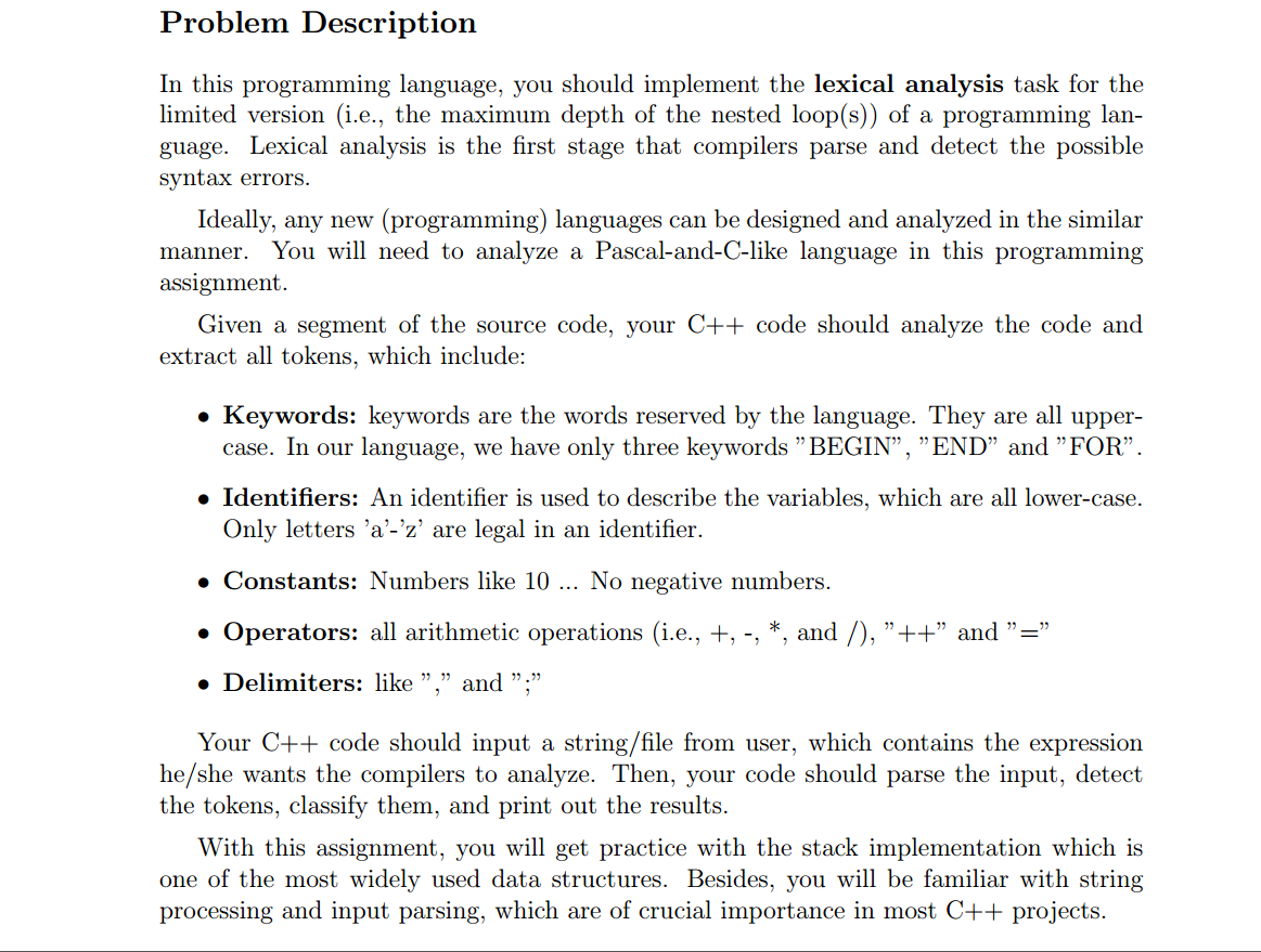 Lexical analysis, c++ | Chegg.com
