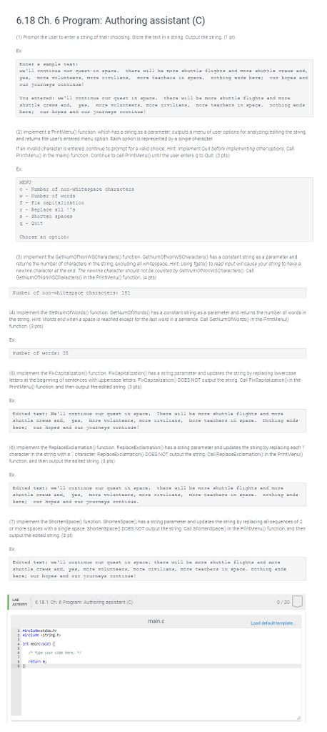 Solved . 6.18 Ch. 6 Program: Authoring assistant (C) () | Chegg.com