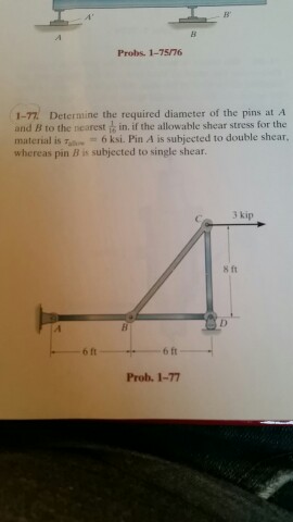 Solved Determine the required diameter of the pins at A and | Chegg.com
