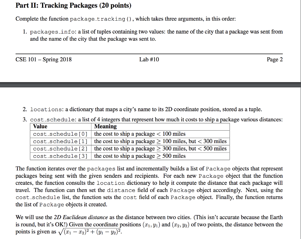 Solved Part II: Tracking Packages (20 points) Complete the | Chegg.com