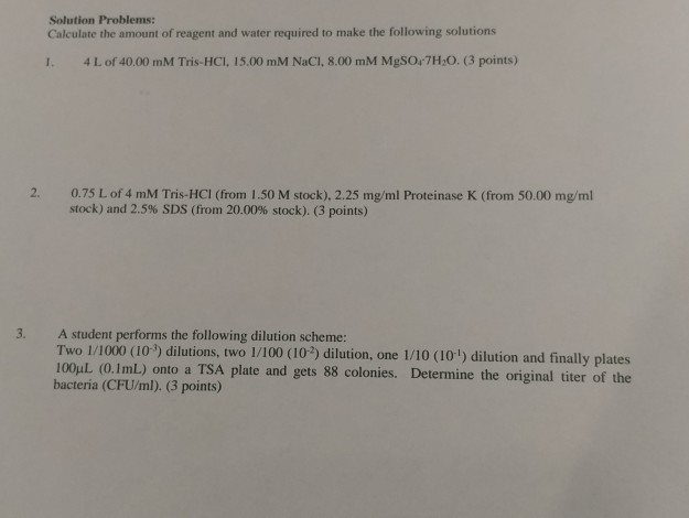 Solved Solution Problems: Calculate the amount of reagent | Chegg.com