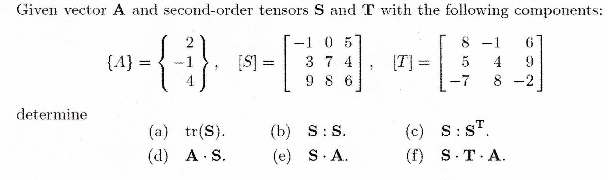 Solved Given vector A and second-order tensors S and T with | Chegg.com