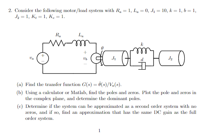 Solved 2. Consider the following motor/load system with | Chegg.com