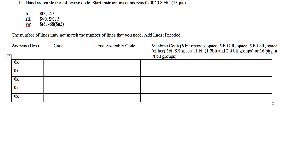 Solved Hand assemble the following code. Start instructions | Chegg.com